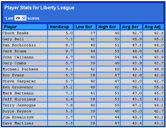 Golf League Software - Statistics Program